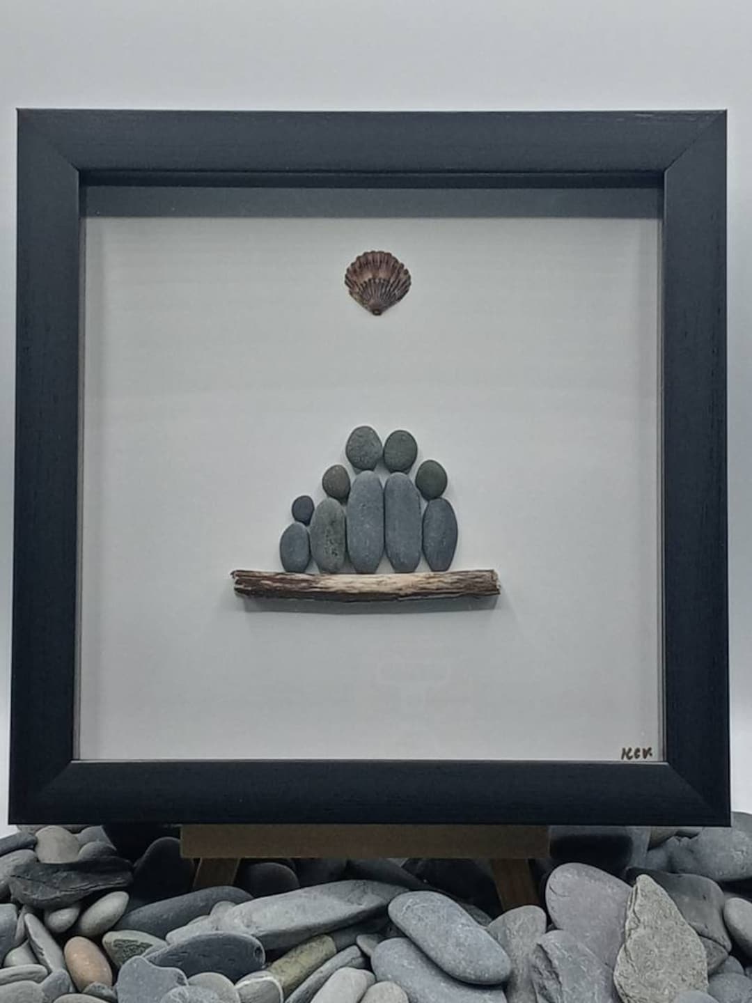 Family of Five Pebble Art: Framed Stone Family Portrait - Etsy
