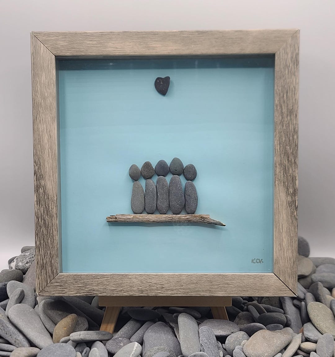 Framed Pebble Art Family of Five Picture: Beach Stone & Driftwood - Etsy