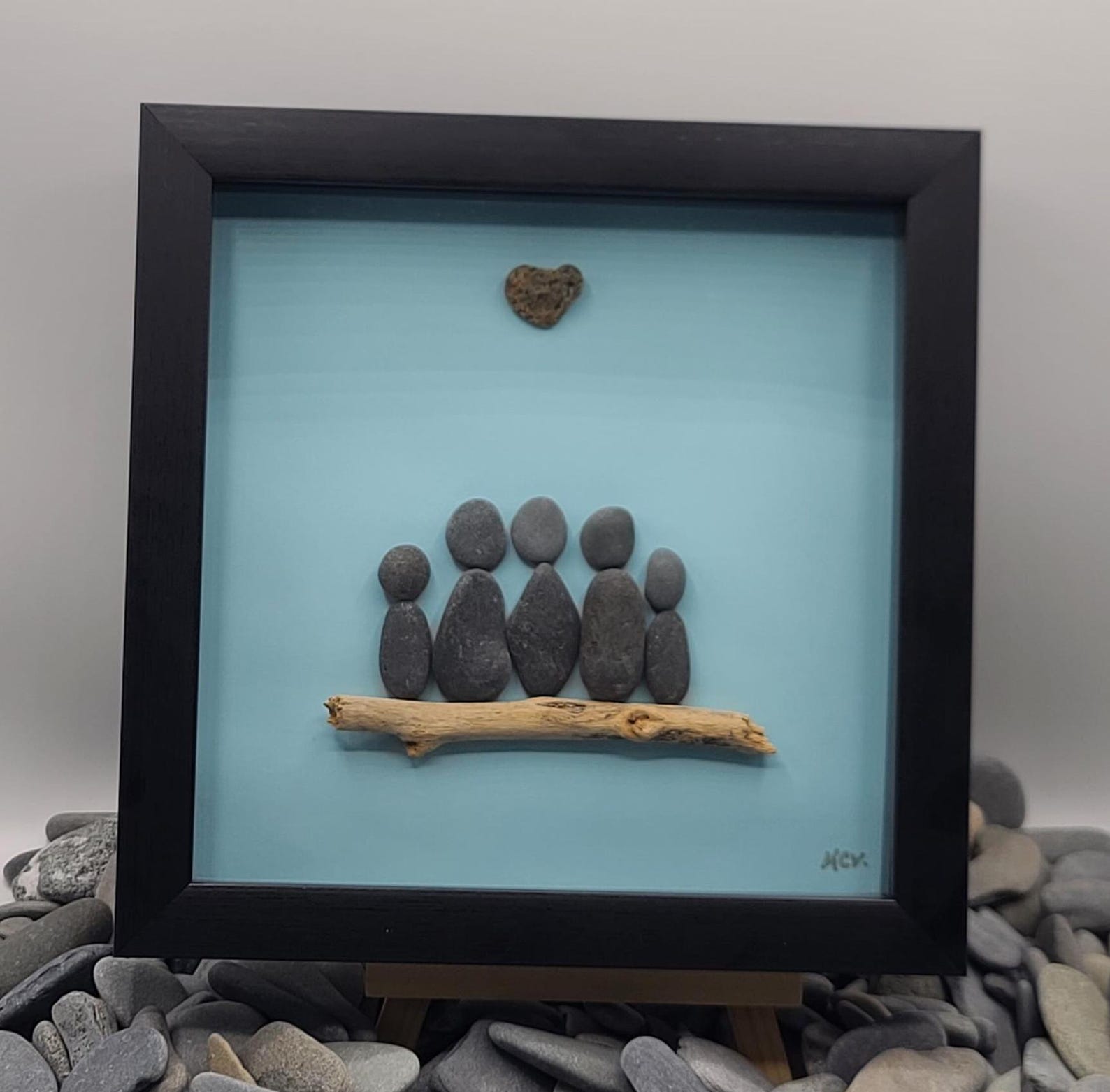 Family of Five Pebble Art Picture: Framed Rock Art - Etsy