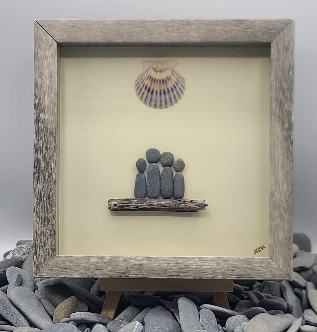 Framed Pebble Art Family Portrait: Beach Stone Family of Four - Etsy
