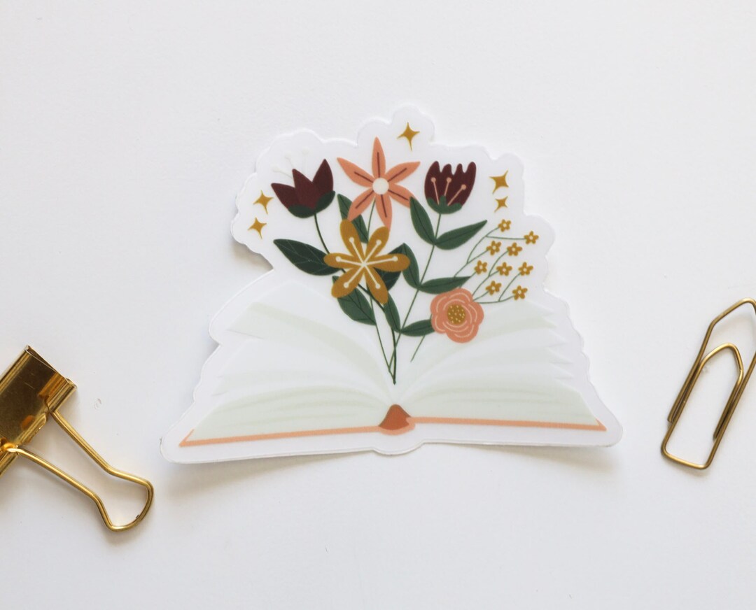 Open Book With Flowers Sticker (clear Background) - Etsy