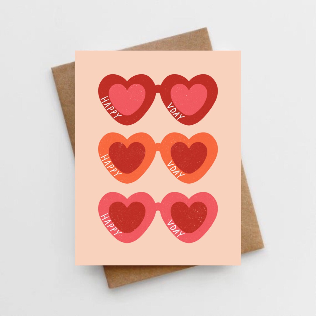 Happy Vday Heart Glasses Card - Etsy