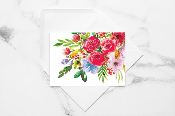 FLORAL ARRANGEMENT Blank Card Pretty Flowers Vibrant | Etsy