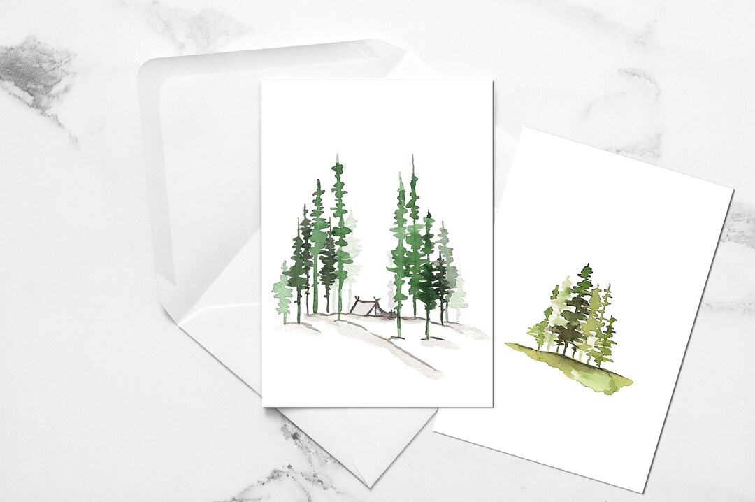 Evergreen Trees / Camp Side | Nature Card, Minimalist Card,watercolor ...