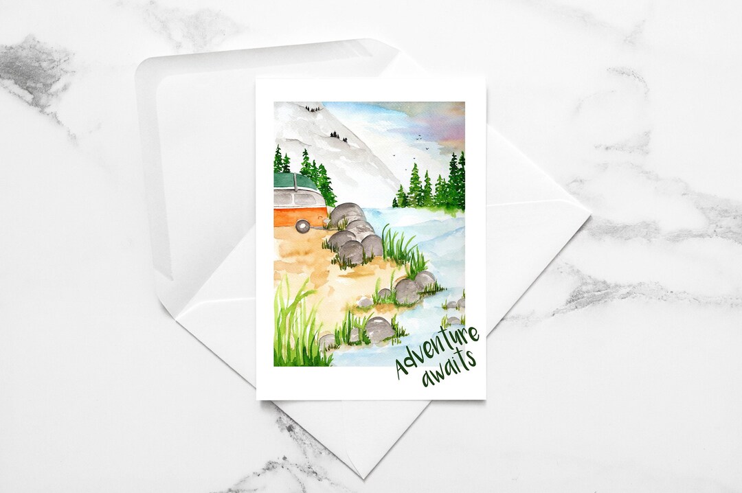 Adventure Awaits |adventure, Camping, Forest, Camper Van, Watercolor ...