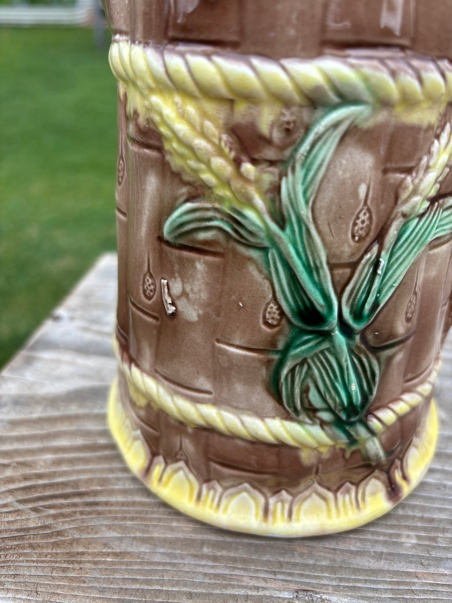 Antique 1870s Majolica Wheat Pitcher | Brown | Ironstone | Yellow ...