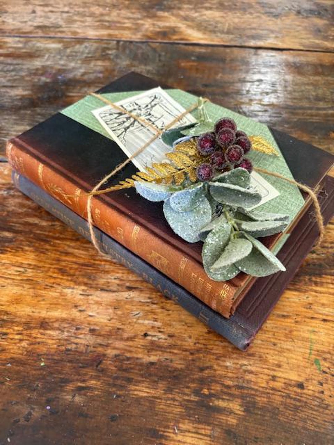 Antique Book Bundle Stack Holiday Christmas Decorated Bundle | Home ...