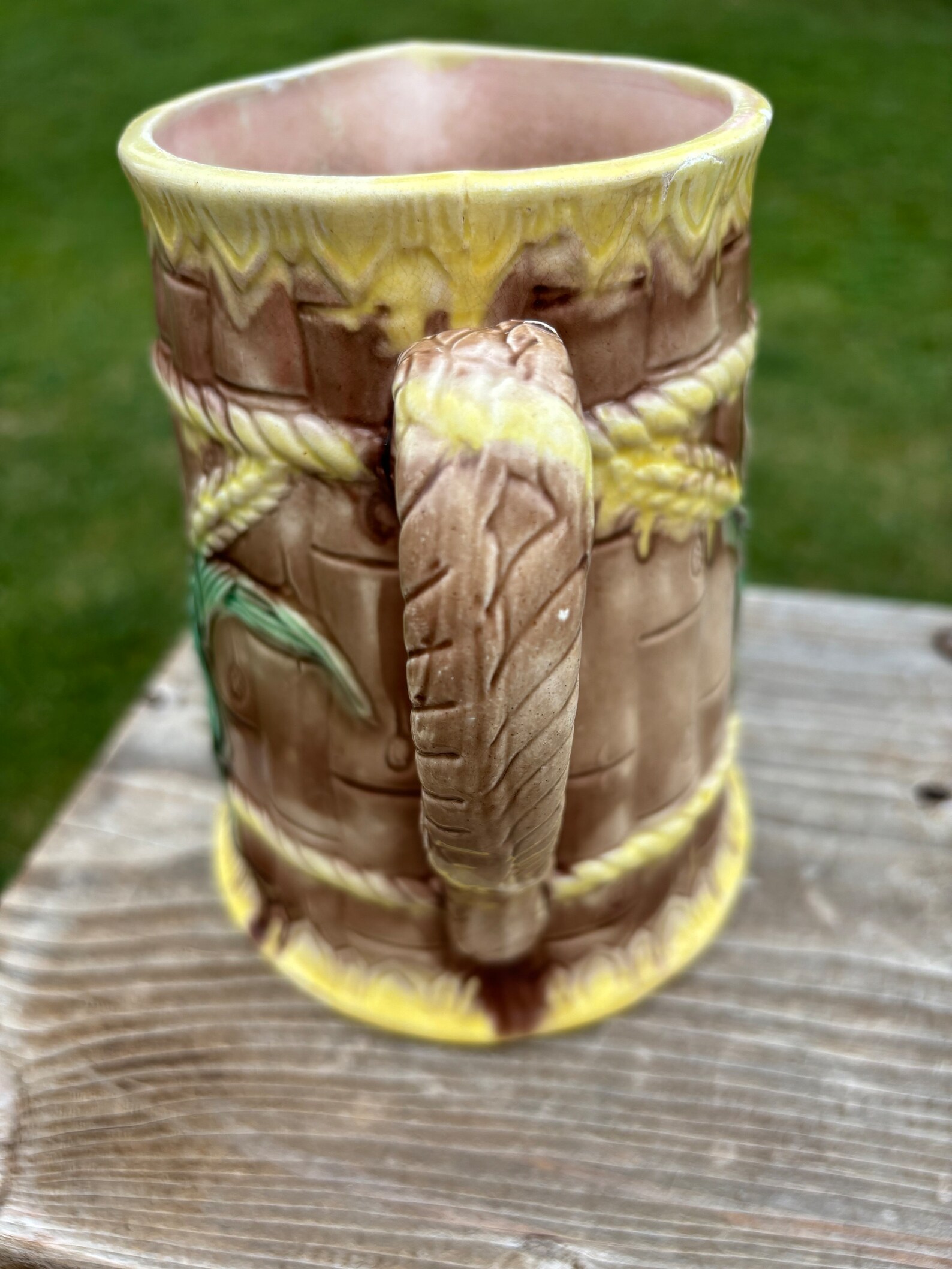 Antique 1870s Majolica Wheat Pitcher | Brown | Ironstone | Yellow ...
