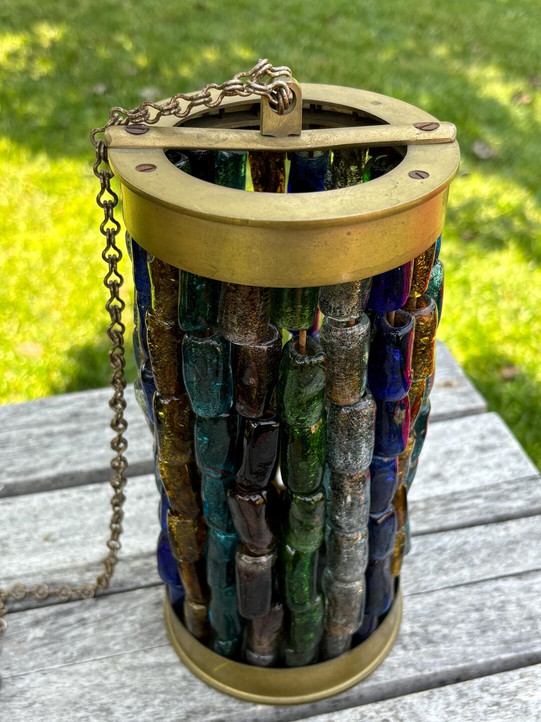 Vintage Multicolor Glass Hebron Pendant Hanging Lamp | Vintage | Retro | MCM| Swag Light | - Etsy