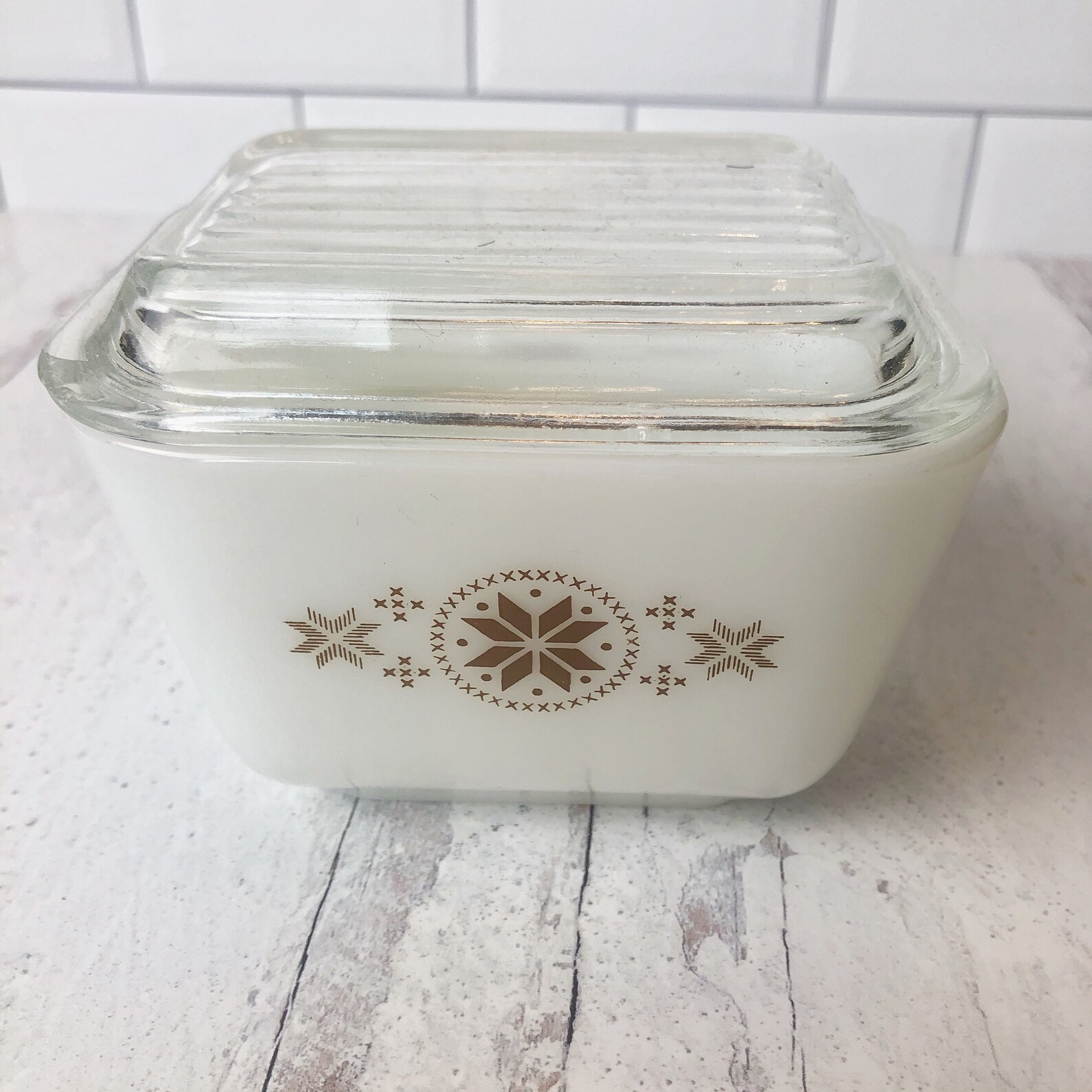 Vintage Pyrex Town & Country Brown Snowflake Refrigerator Dish | Etsy