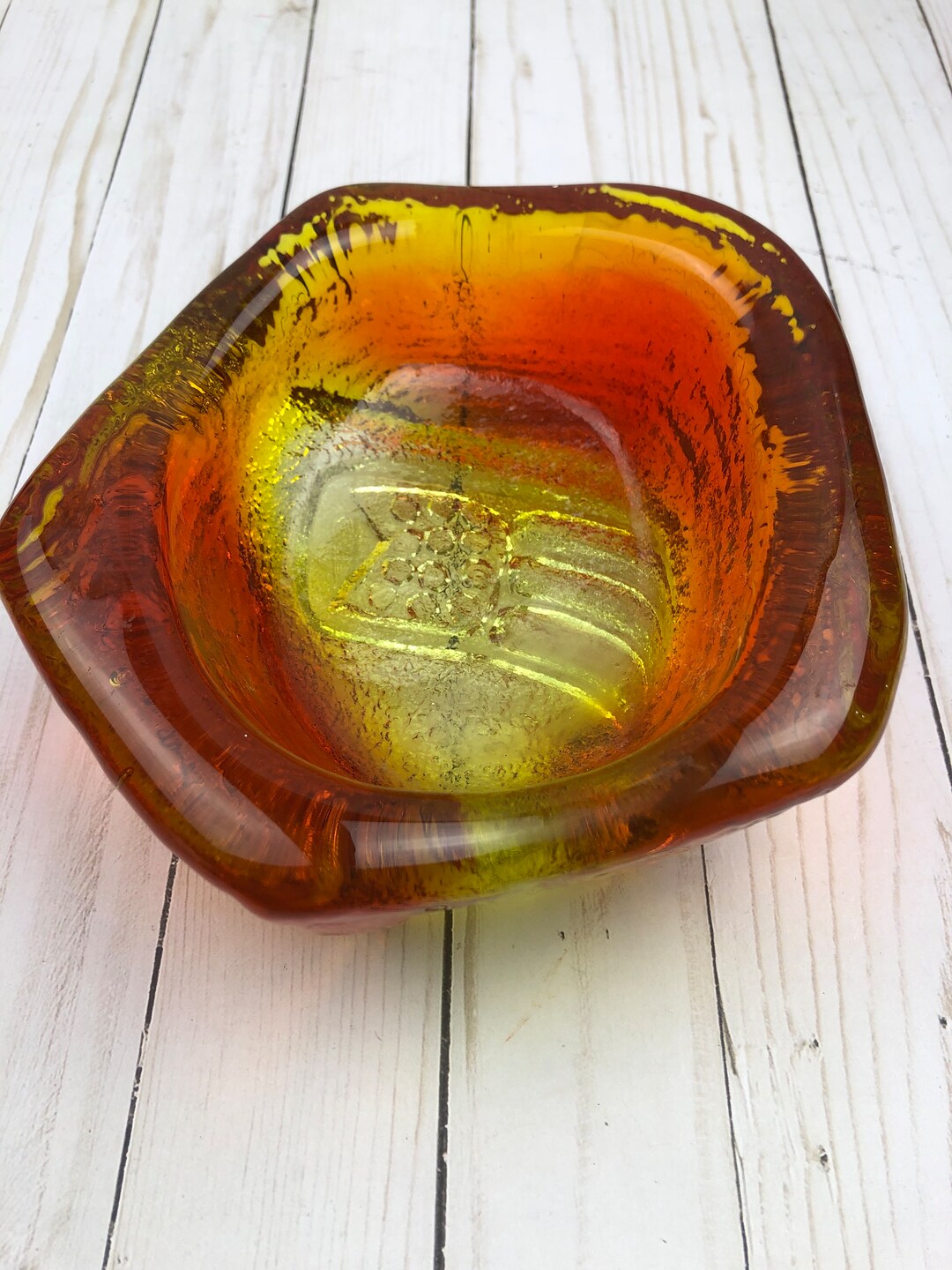 Vintage Don Shepherd Pre Blenko Bear Claw Ashtray Dish Red Amberina MCM ...