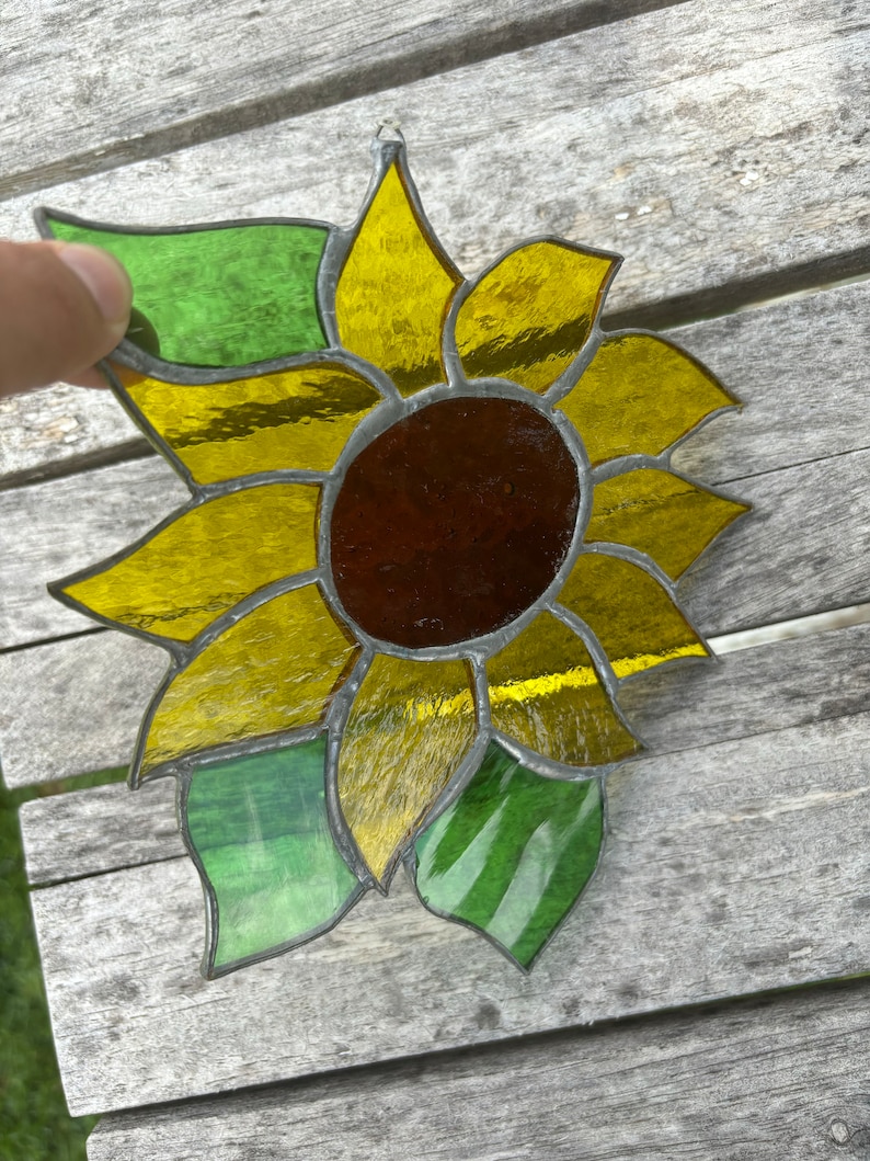 Handmade Yellow Sunflower Stained Glass Suncatcher Window Hanging Home ...