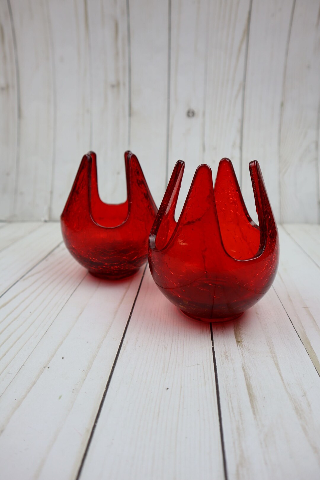 Pair of 2 Vintage Viking Glass Red Patio Lights Candle Holders | Retro ...