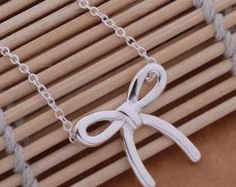 Small Silver Bow Necklace Sterling Silver Bow Charm on a | Etsy