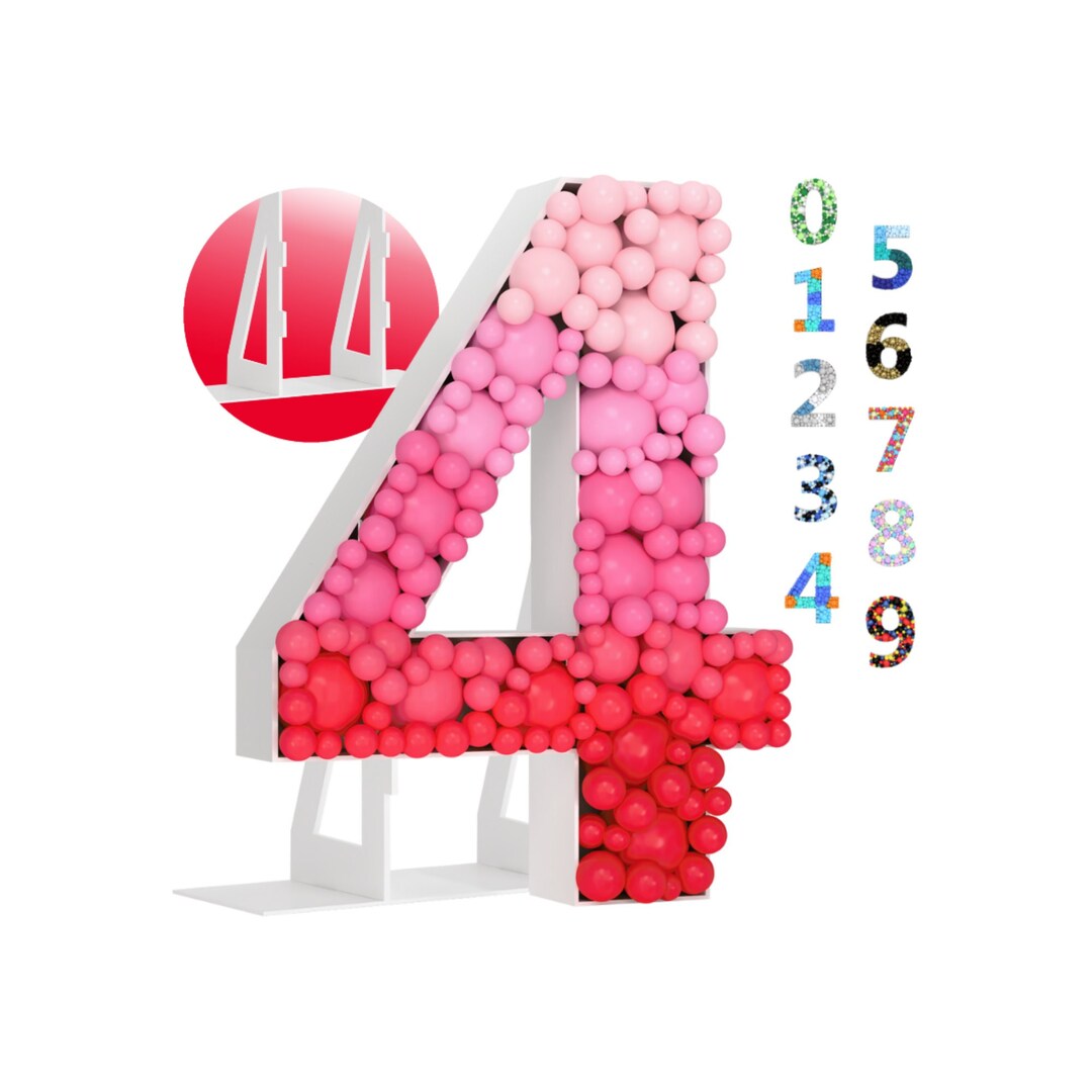 Pre-cut Balloon Mosaic Number Frame Number 4 3ft Thick - Etsy