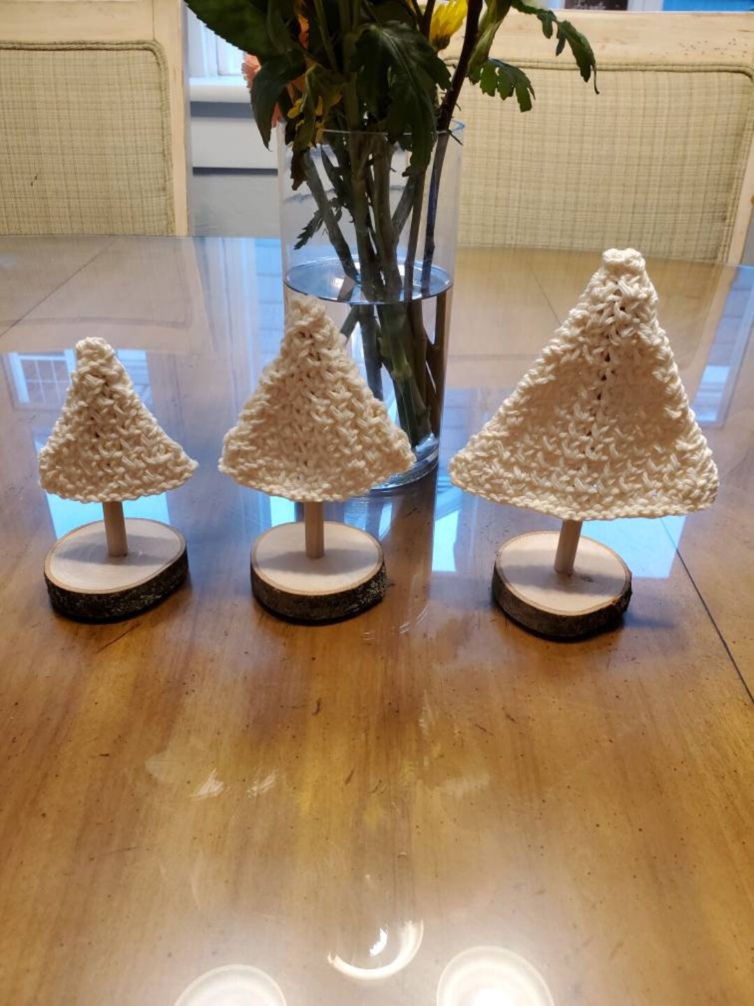 Hand Knit Christmas Tree Decor / Knitted Holiday Decor / Tabletop Decor ...