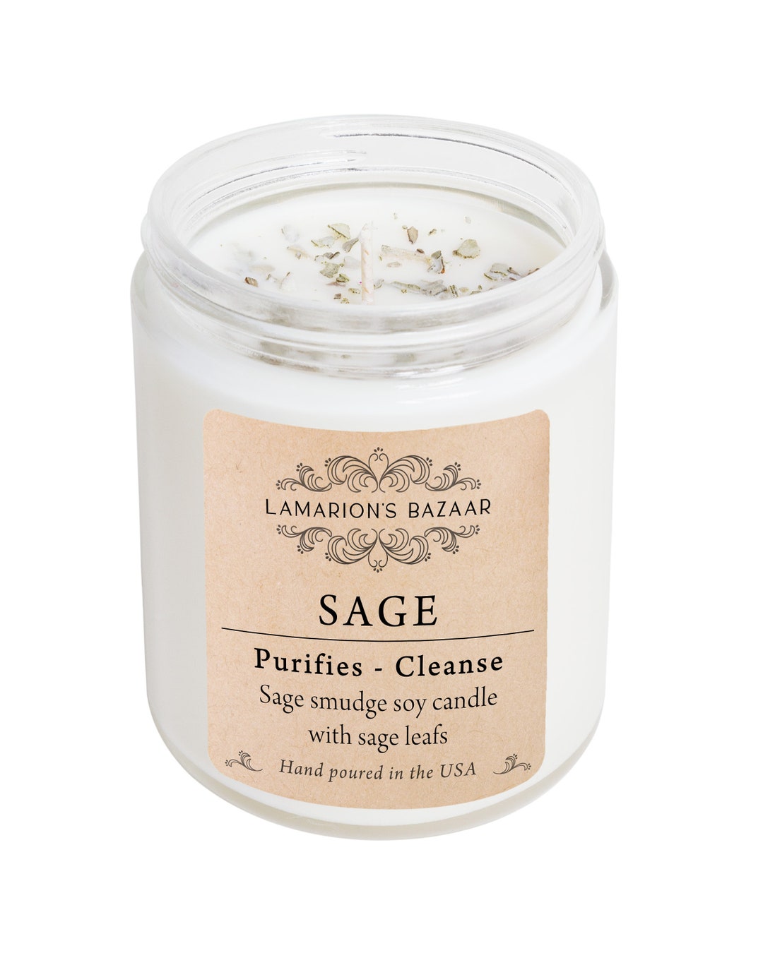 Sage white Sage Smudge Soy Candle With Natural Sage Leafs Purifies ...