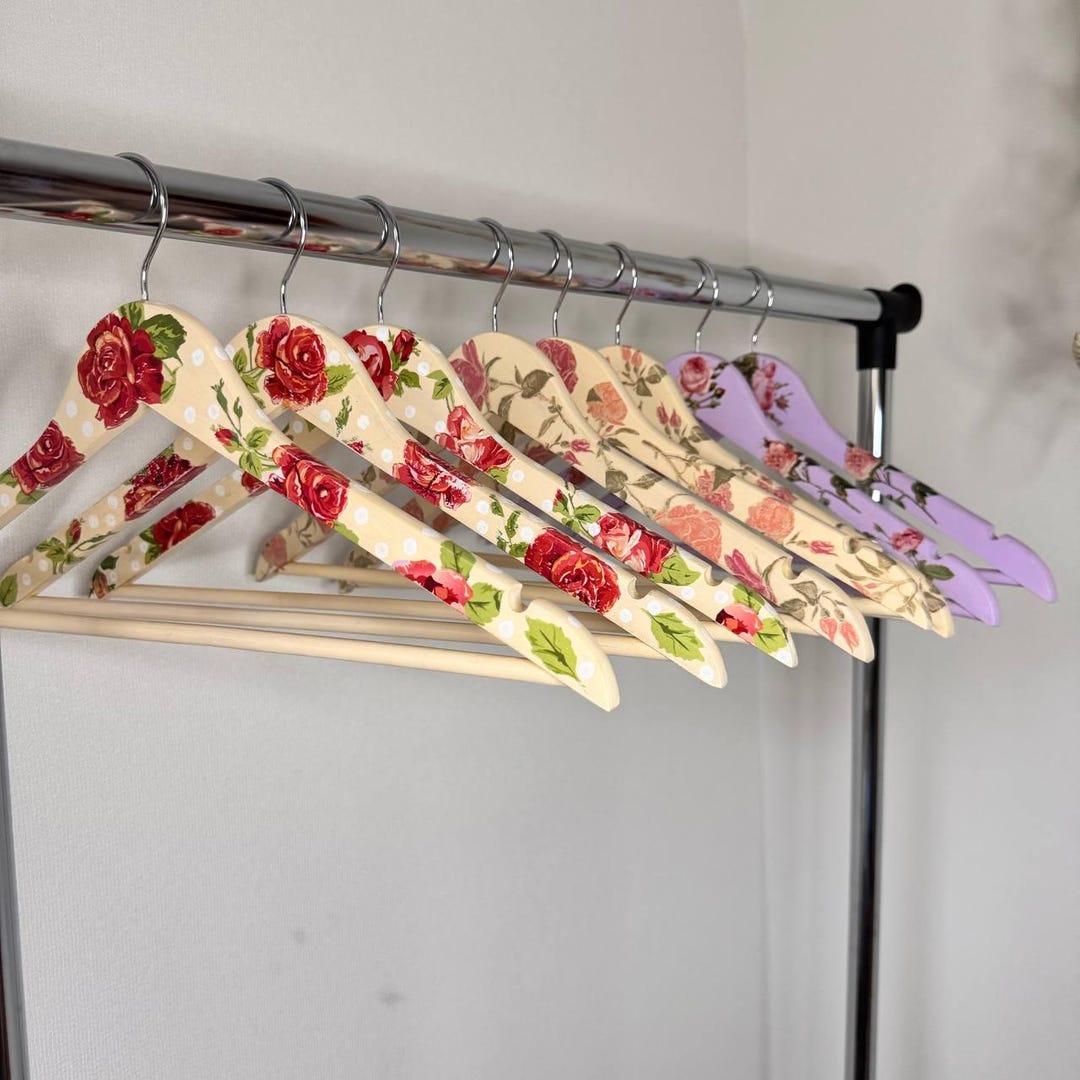 Sets Decoupaged Wooden Hanger, Bridal Wooden Hanger, Wedding Gift, Bridal Wooden Dress Hanger ...
