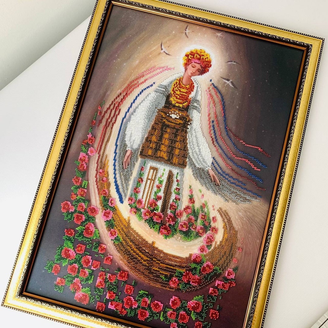 Finished Beaded Artwork AMULET, Hand Embroidered Wall Art, Completed ...