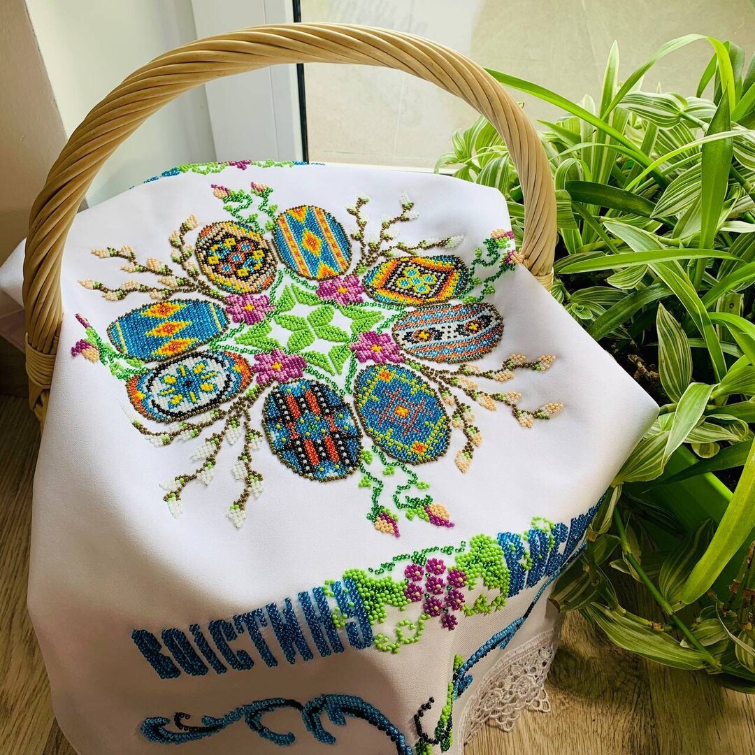 Spring Easter Decor Handmade Beaded Easter Basket Cover Ukrainian