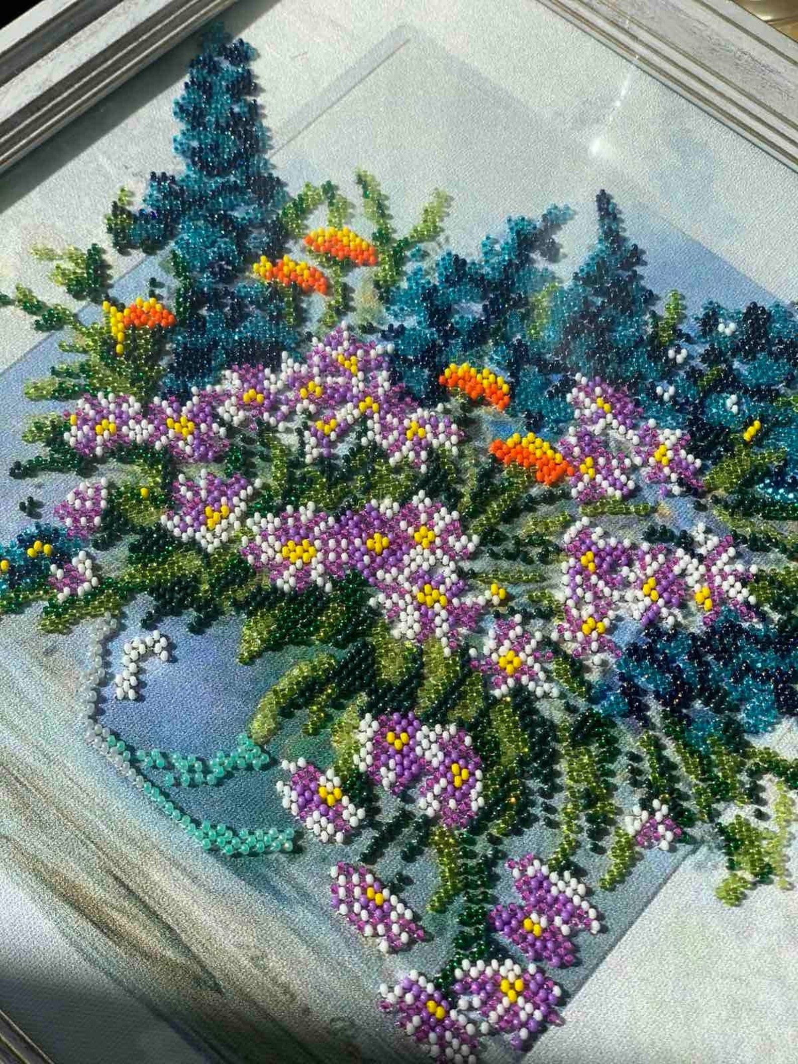 Beadwork on Natural Art Canvas Freshness Handmade Embroidered - Etsy