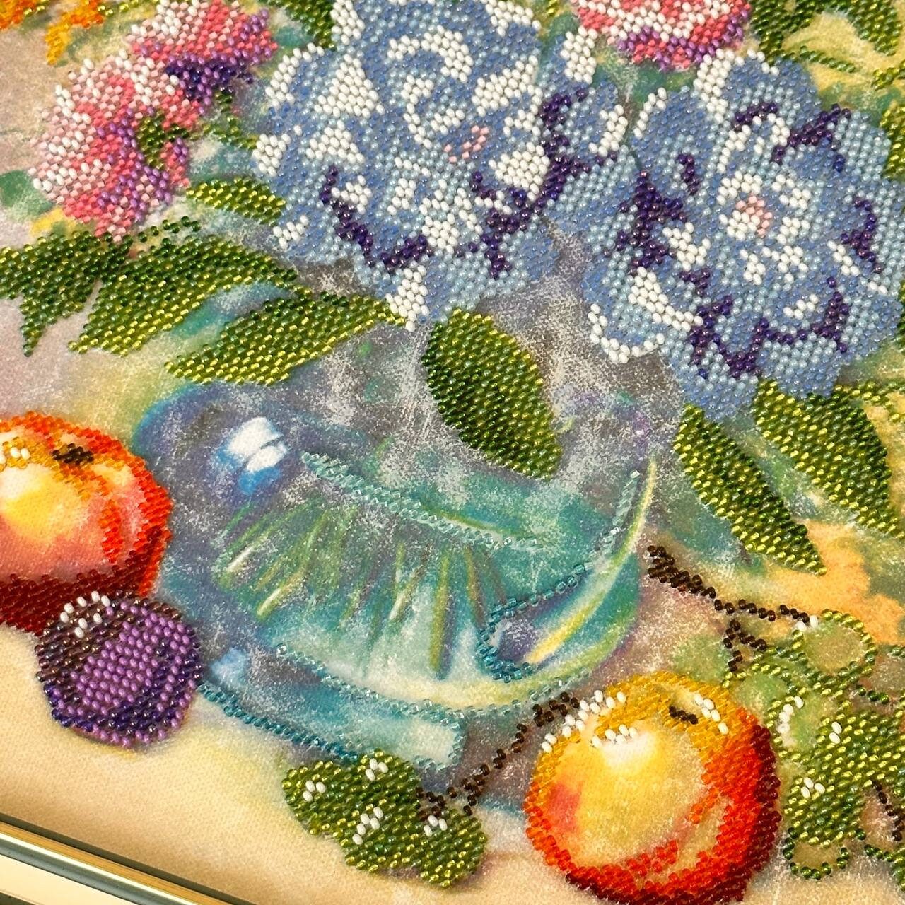 Finished Beadwork on Natural Art Canvas APPLES AND GRAPES - Etsy