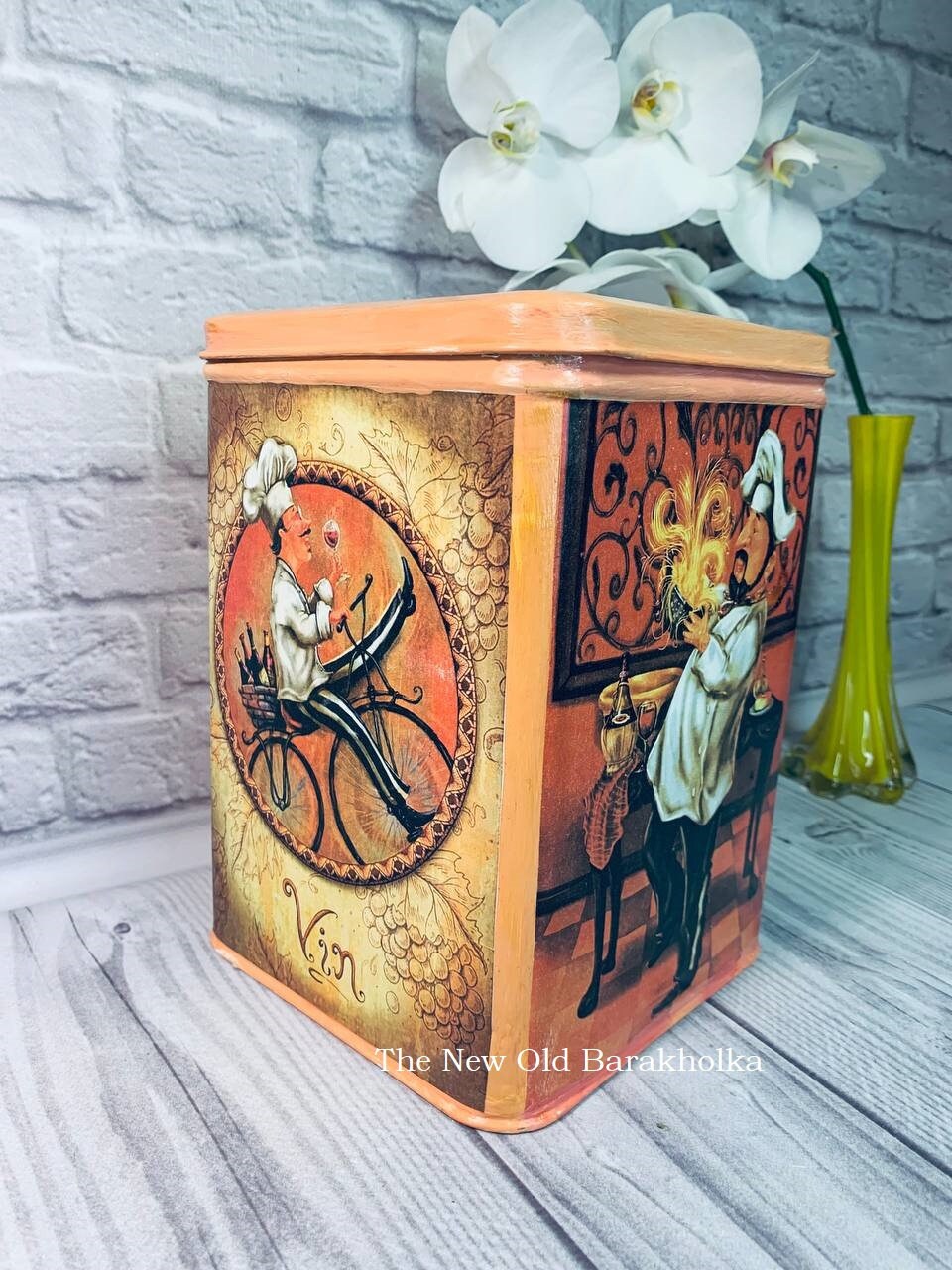 Big Canisters, Kitchen Canisters, Tin Boxes, Vintage Decoupaged Storage ...