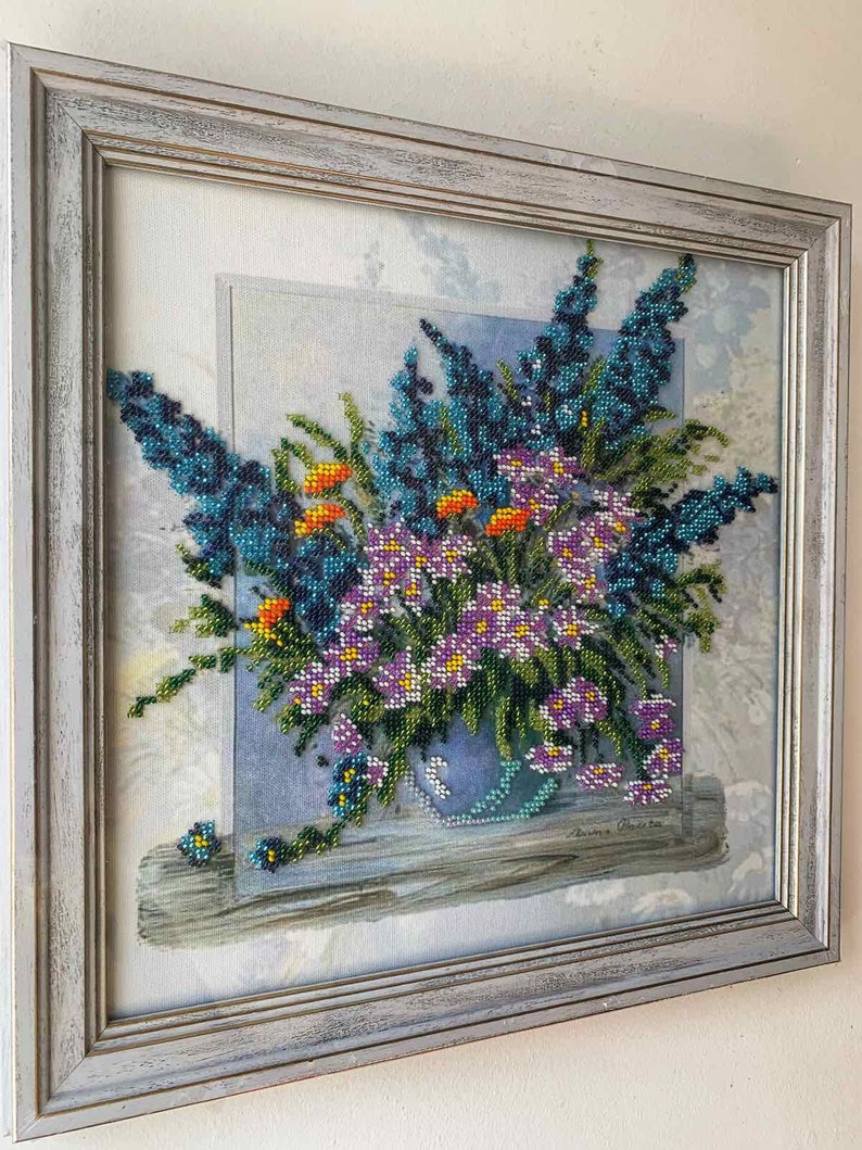 Beadwork on Natural Art Canvas Freshness Handmade Embroidered - Etsy
