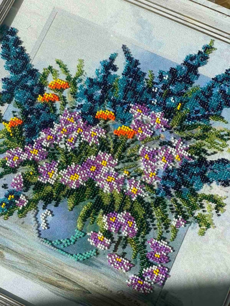 Beadwork on Natural Art Canvas Freshness Handmade Embroidered - Etsy