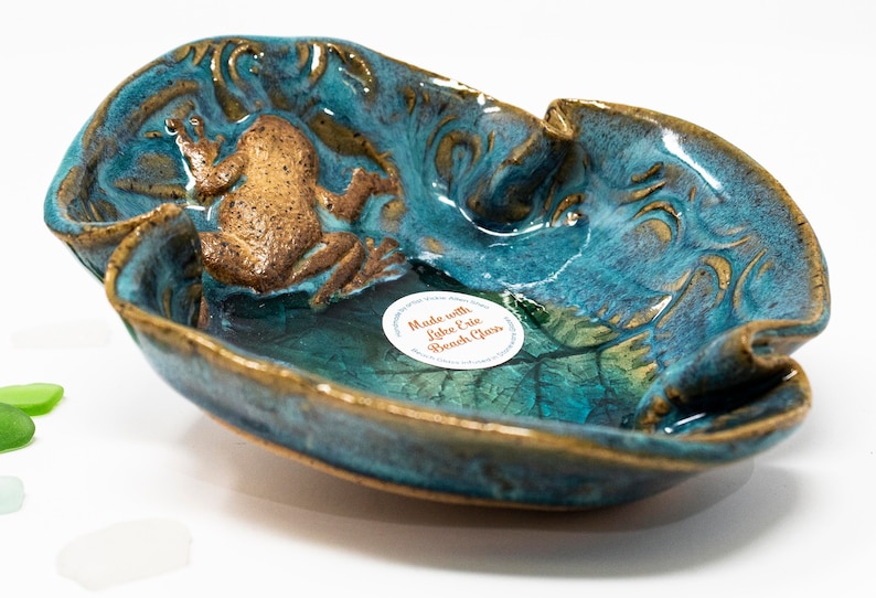 Lake Erie Beach Glass Dish With Frog Spoon Rest Soap - Etsy
