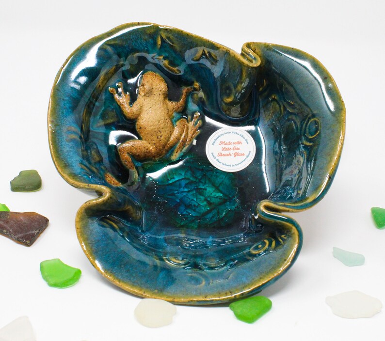 Lake Erie Beach Glass Dish With Frog Spoon Rest Soap | Etsy