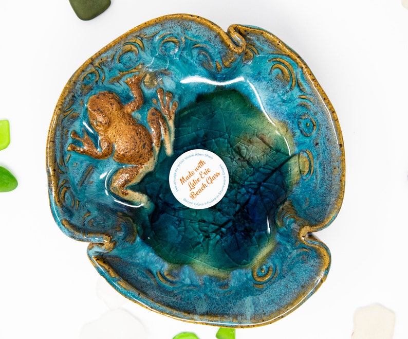 Lake Erie Beach Glass Dish With Frog Spoon Rest Soap - Etsy