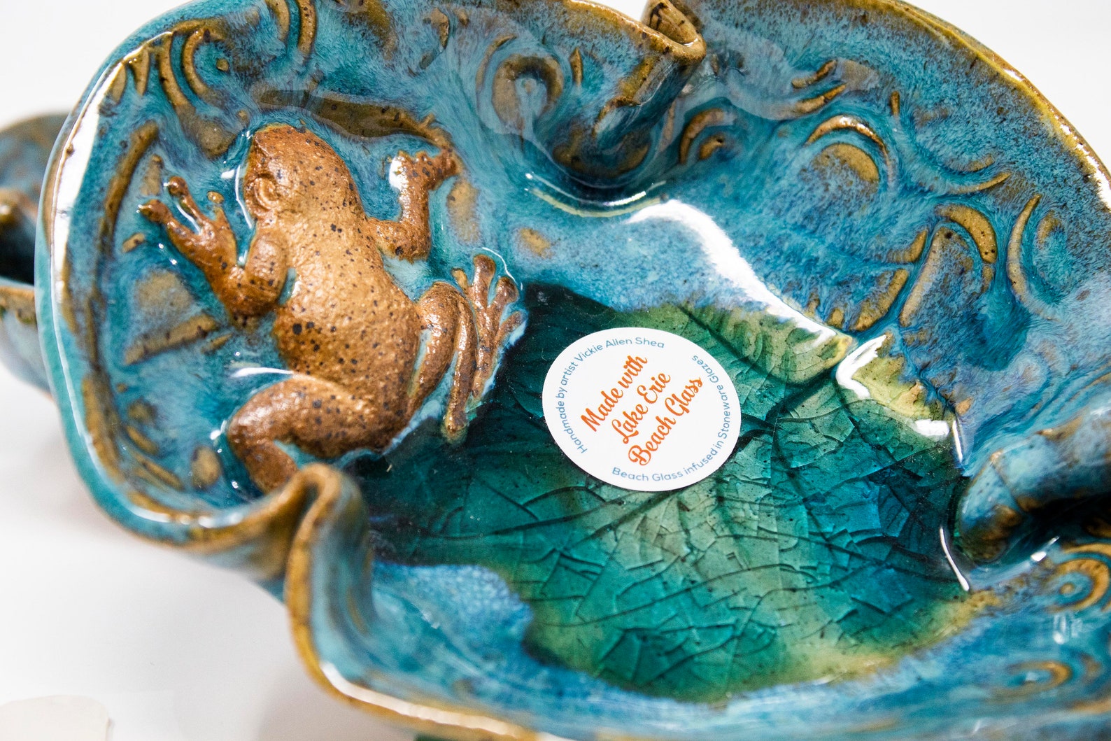 Lake Erie Beach Glass Dish With Frog Spoon Rest Soap - Etsy