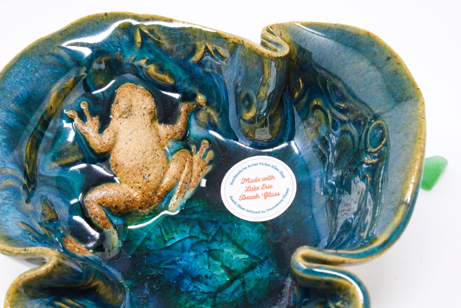 Lake Erie Beach Glass Dish With Frog Spoon Rest Soap | Etsy