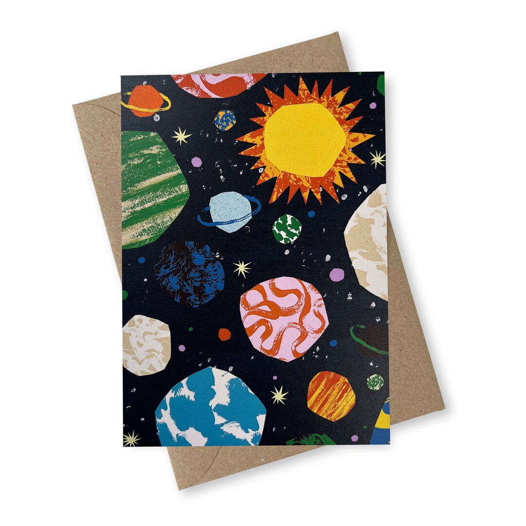 Space Greetings Card, Abstract A6 Botanical Floral Notecard, Galaxy ...