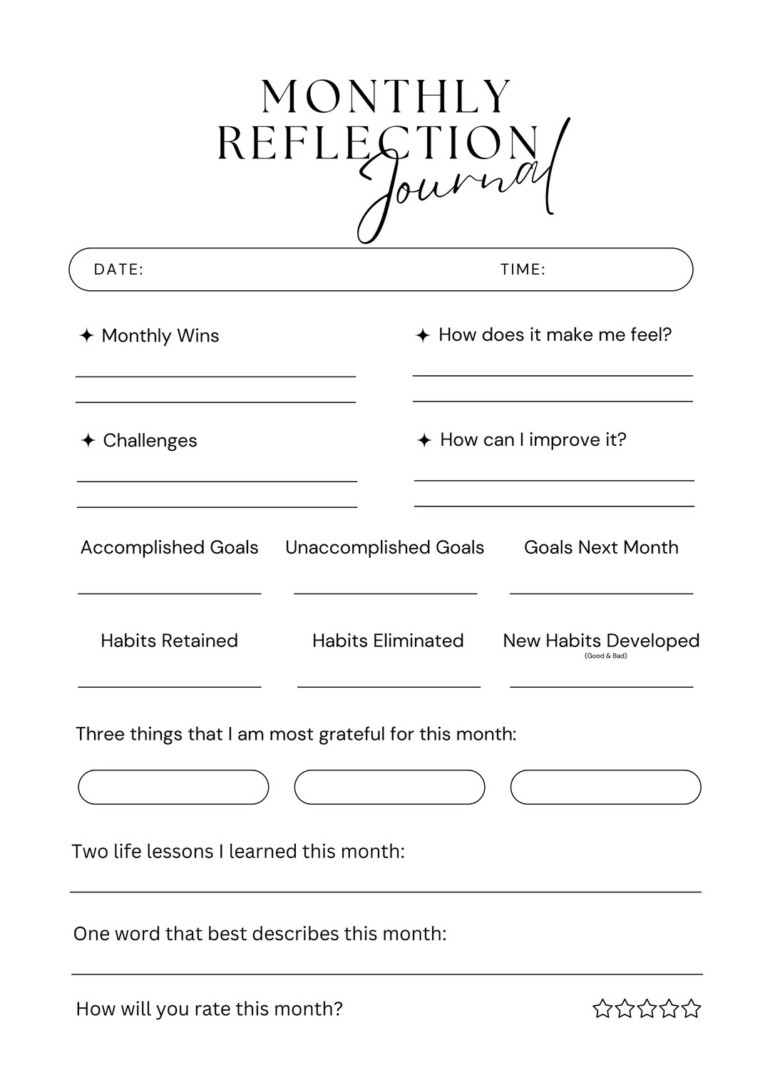 Monthly Reflection,reflection Planner,daily Reflection Planner ...