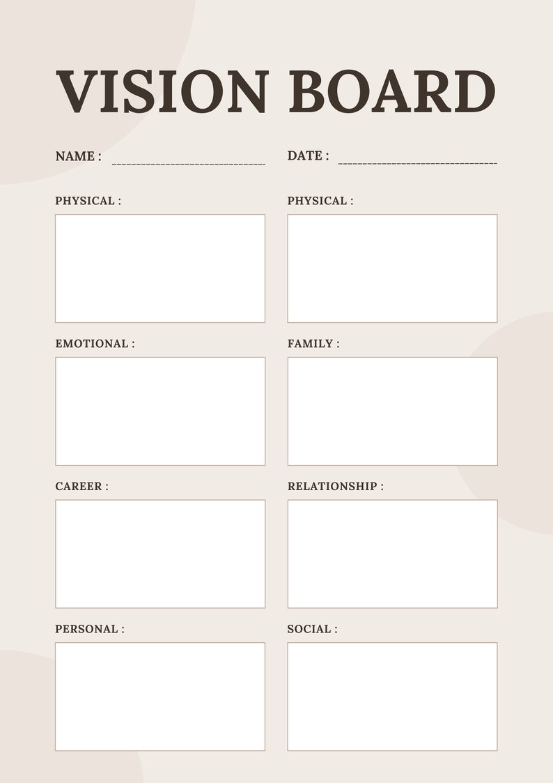 Vision Board Printable, Digital Vision Board, Goal Planner Affirmation ...