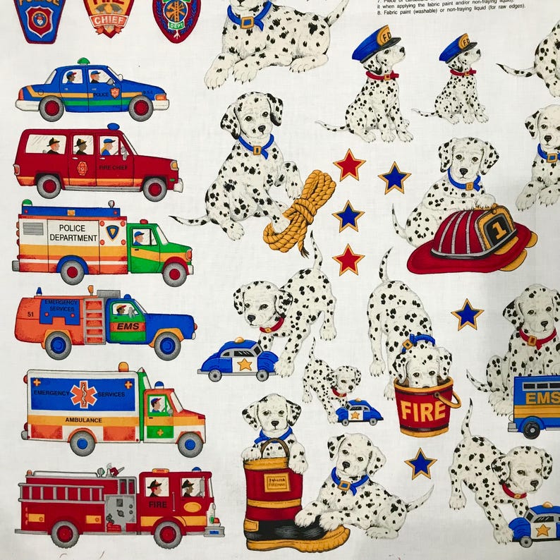 Rescue Friends Applique Panel - Firefighter Cotton Panel - Police ...