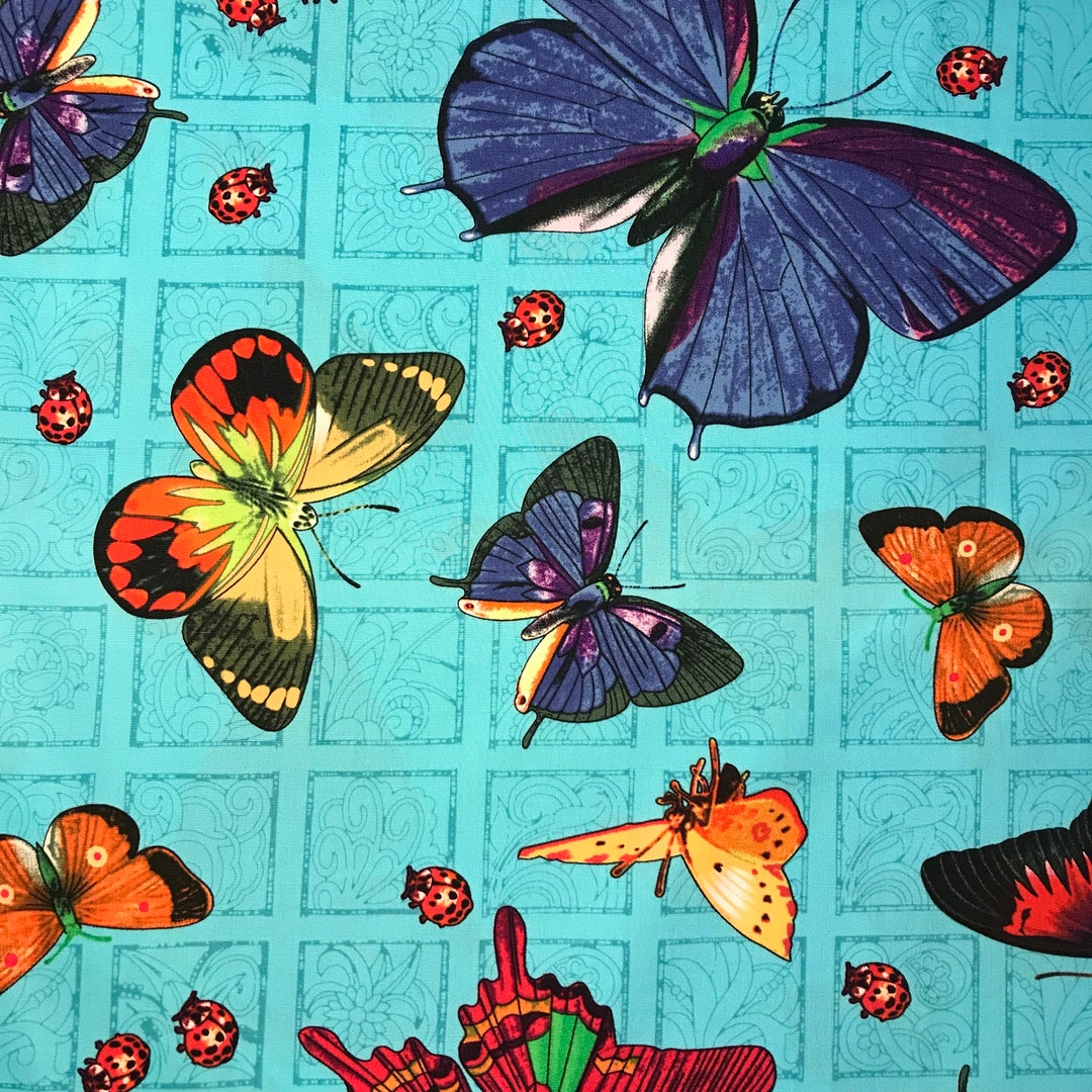 Butterfly Cotton Fabric - Multicolored Butterfly Material - Silver ...