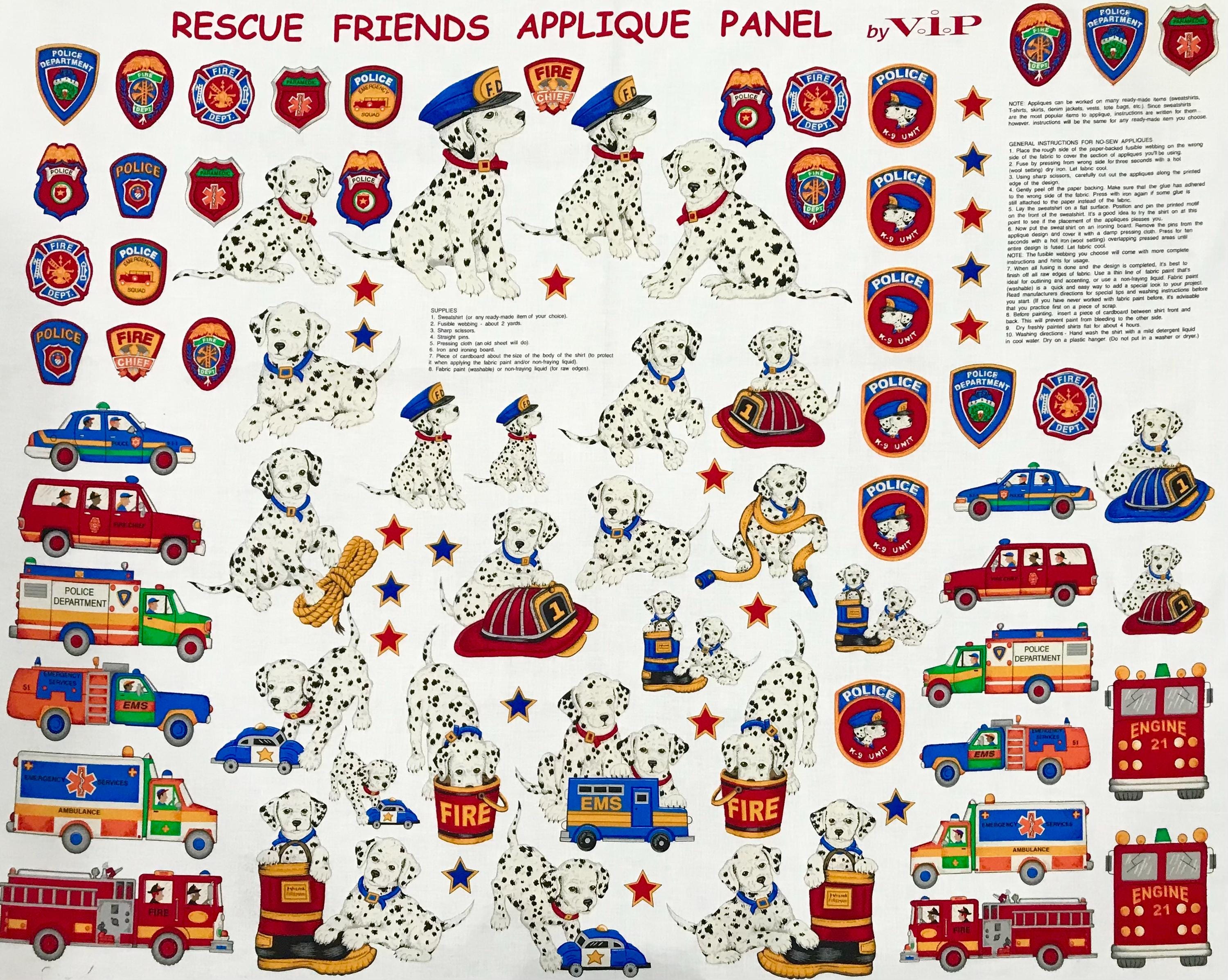 Rescue Friends Applique Panel - Firefighter Cotton Panel - Police ...