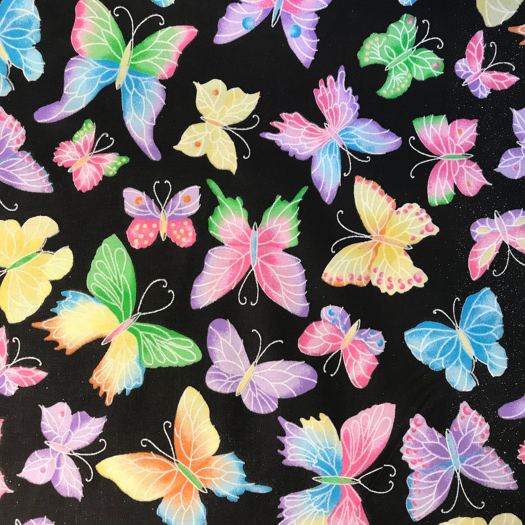 Butterfly Cotton Fabric - Multicolored Butterfly Material - Silver ...