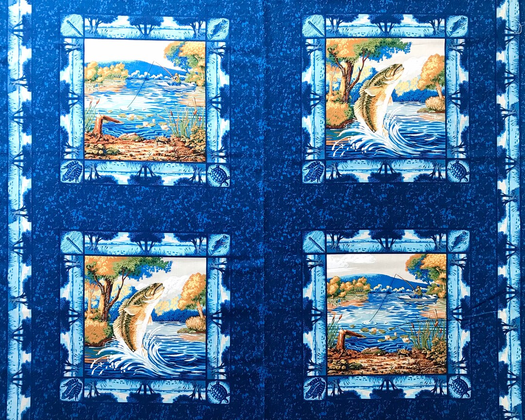Fishing Panel 100% Quilting Cotton - Fish Quilting Cotton - Etsy