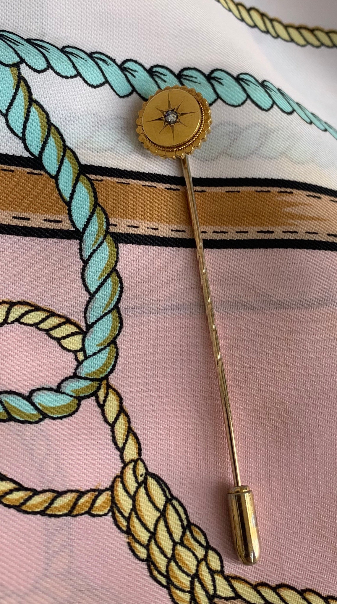 Antique Cravat/ Tie Pin. Old Cut Diamond Set stick Pin in 15ct Gold ...