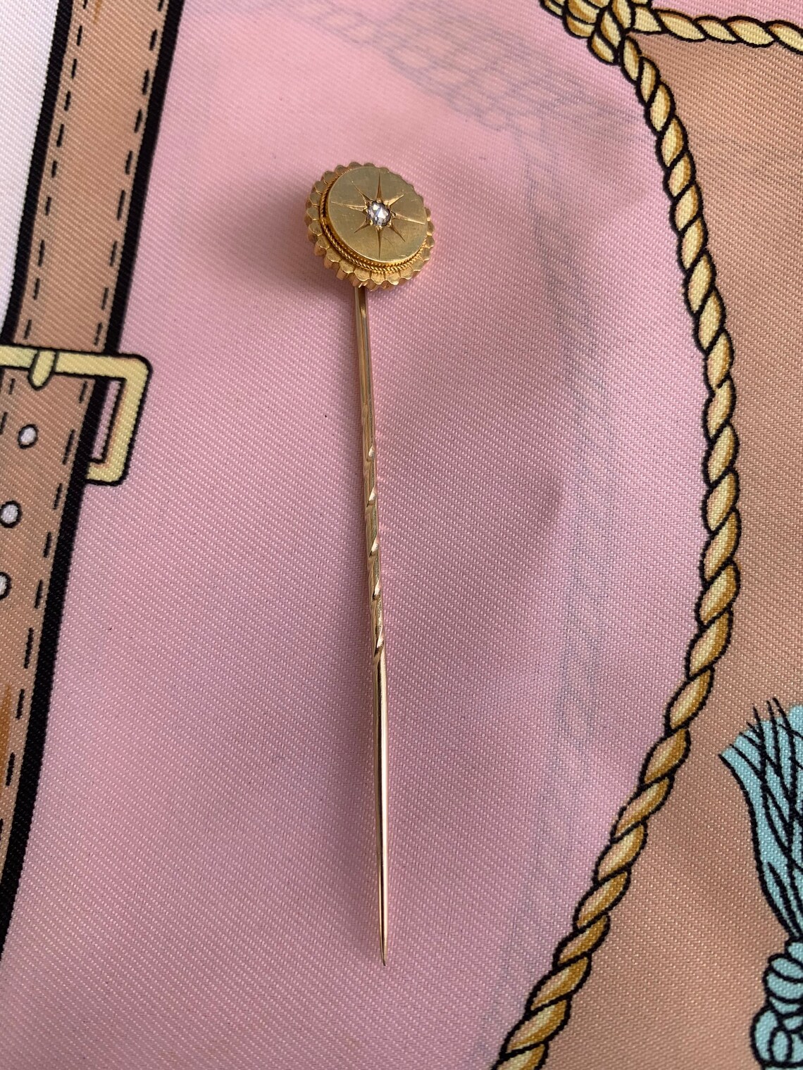 Antique Cravat/ Tie Pin. Old Cut Diamond Set stick Pin in 15ct Gold ...