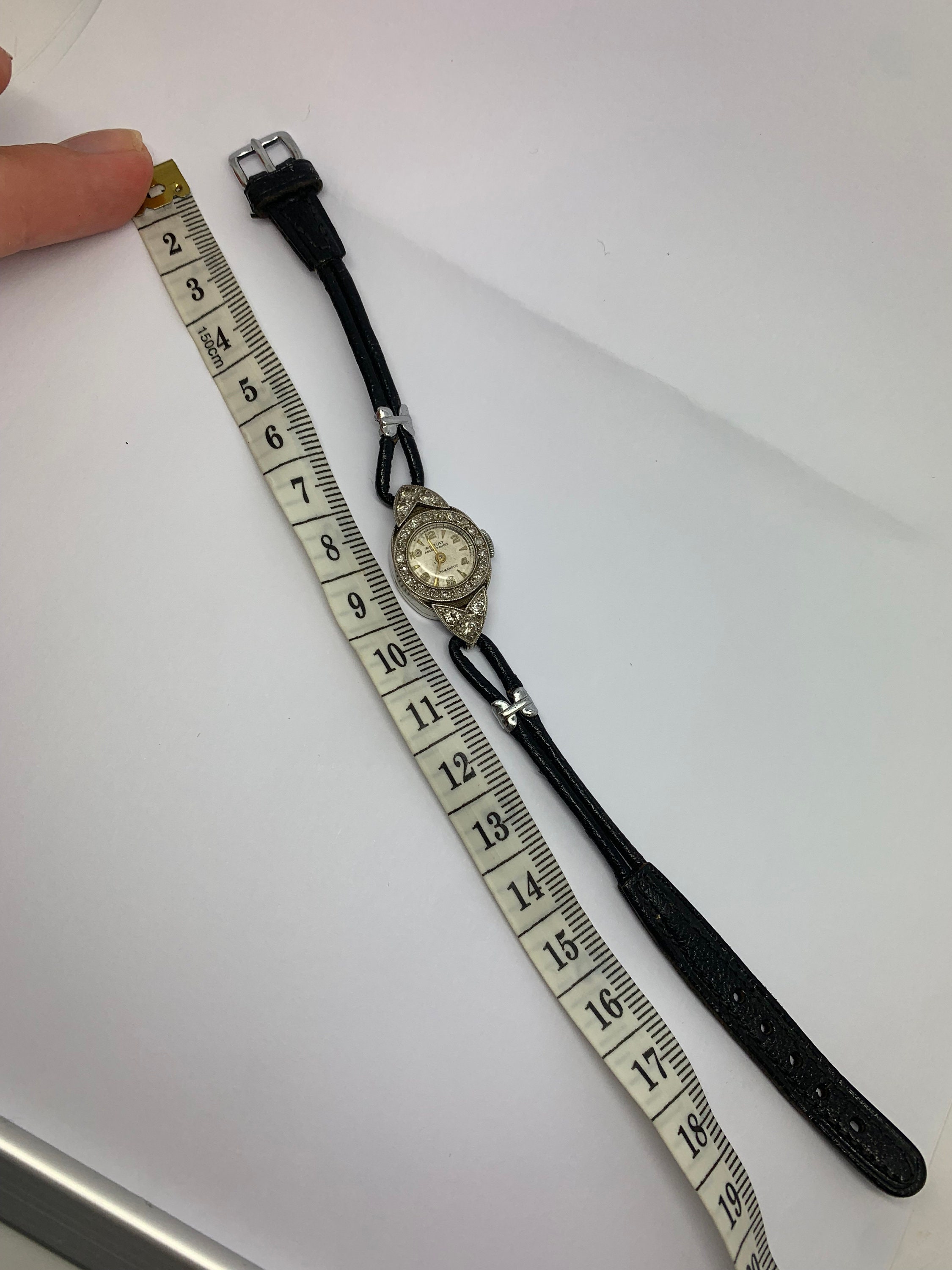 Vintage Platinum and Diamond Leather Strap Wrist Watch - Etsy