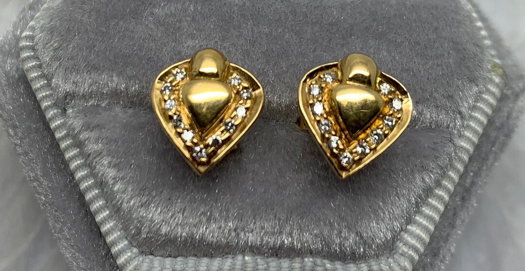 Pendientes vintage diamond heart shape en oro de 18 quilates.gorgeous ...