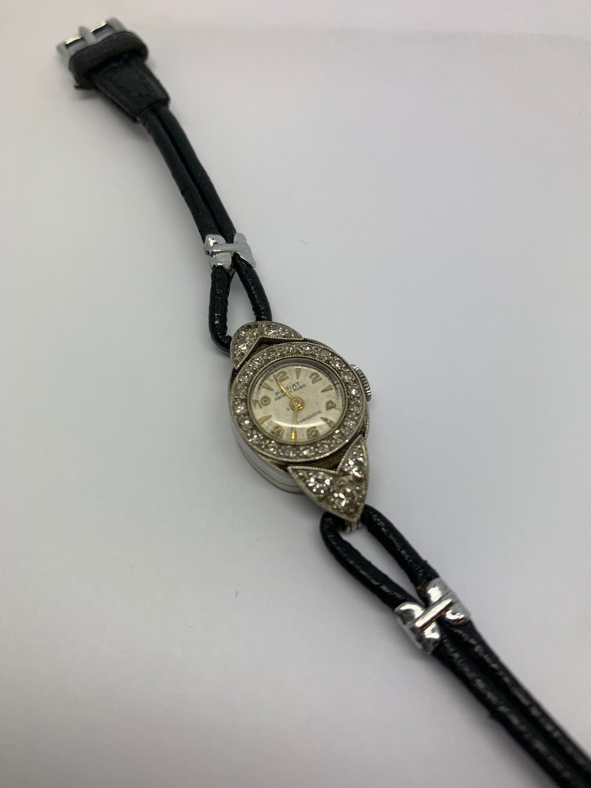 Vintage Platinum and Diamond Leather Strap Wrist Watch - Etsy