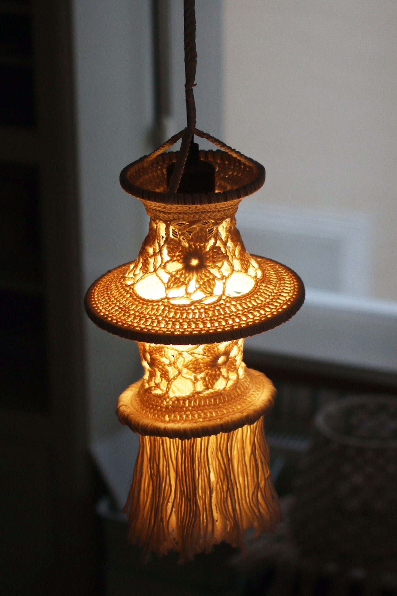 Crochet Chandelier,fringe Chandelier,vintage Lampshade,lace Lampshade ...