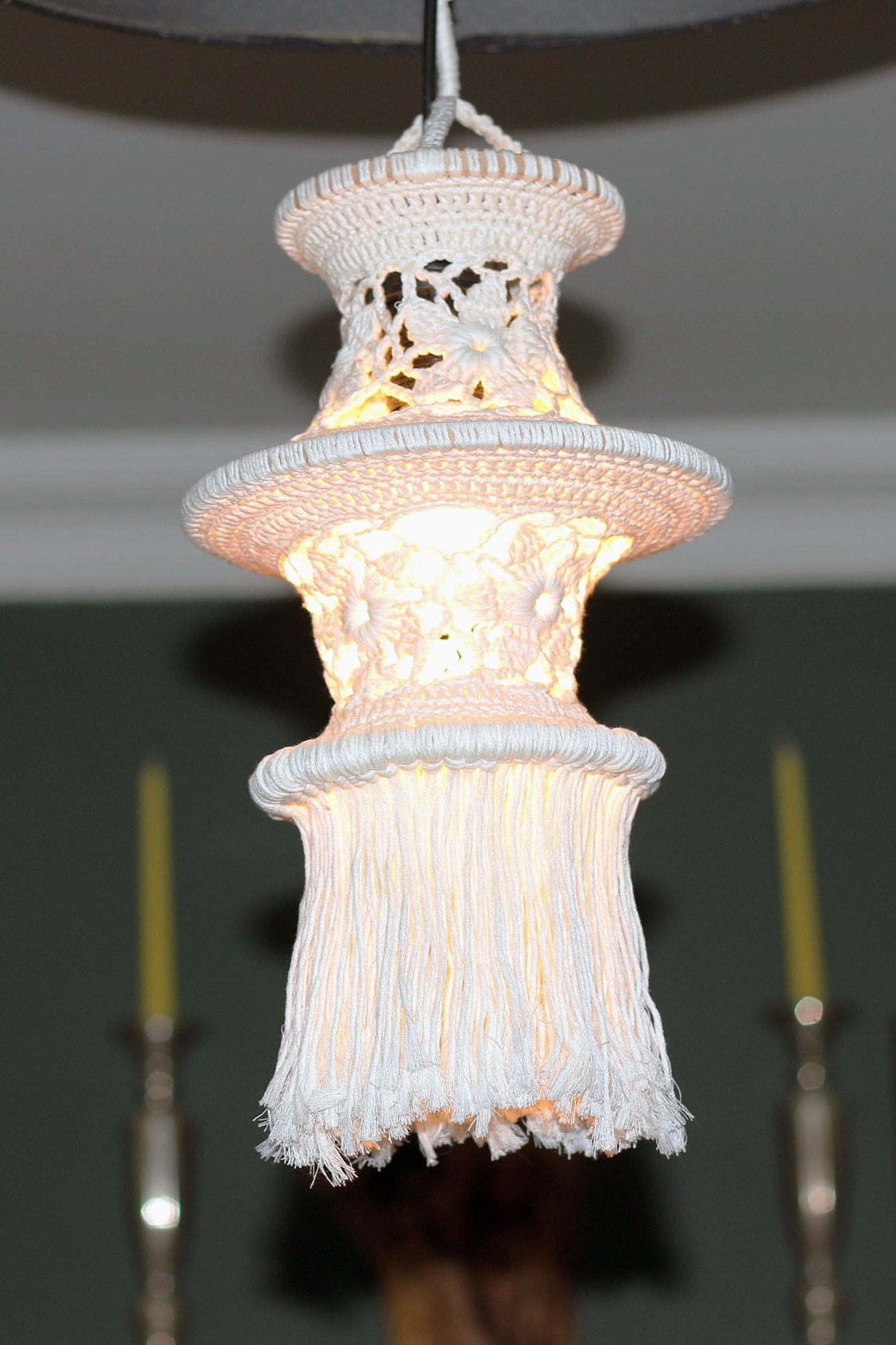 Crochet Chandelier,fringe Chandelier,vintage Lampshade,lace Lampshade ...