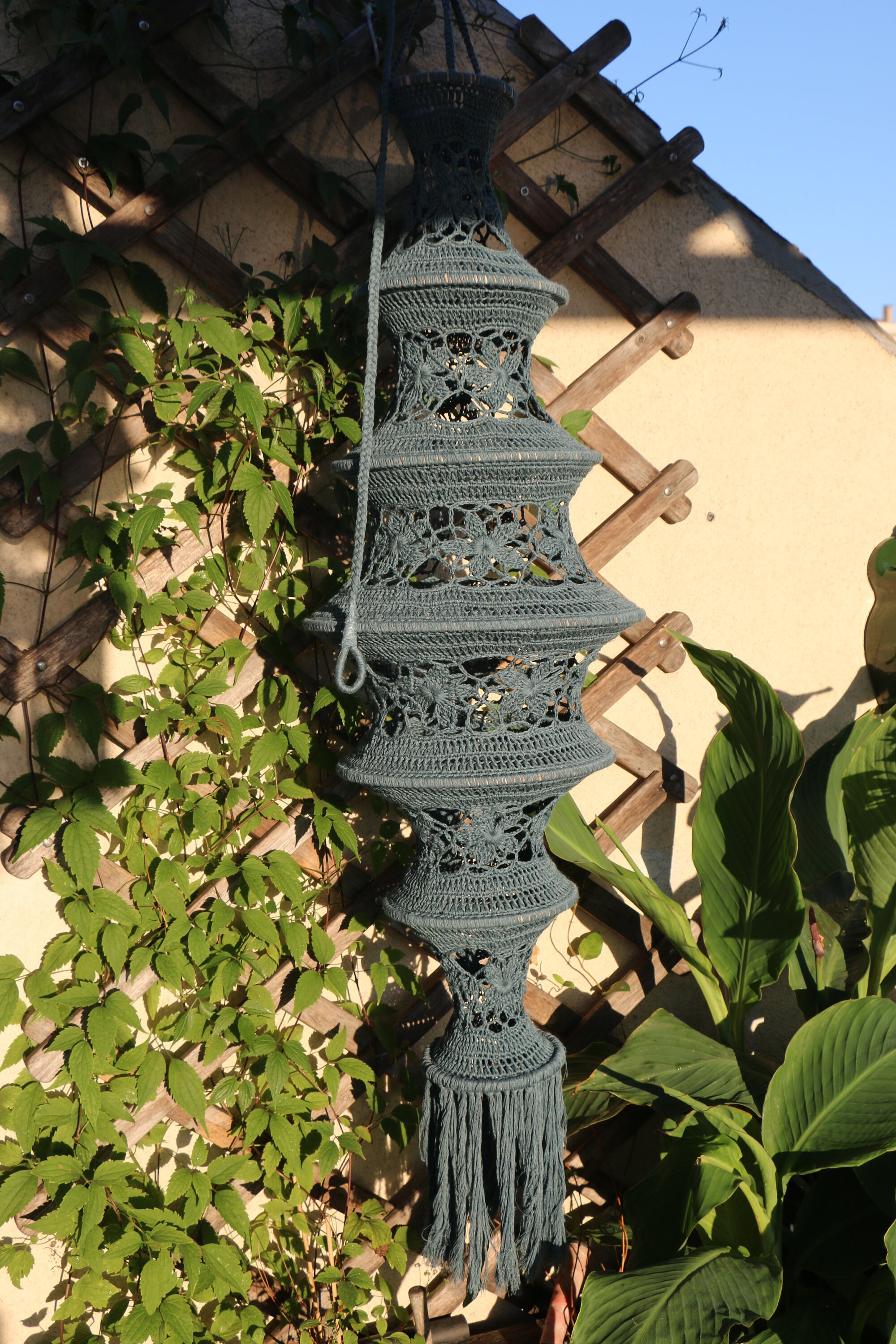 Crochet Lampshade Chandelier Romantic off White Beige Cotton Boho ...